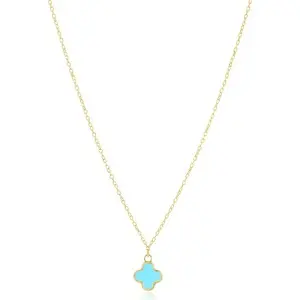 THE LOVERY FINE JEWELRY 14k Yellow Gold Clover Pendant Necklace - Turquoise