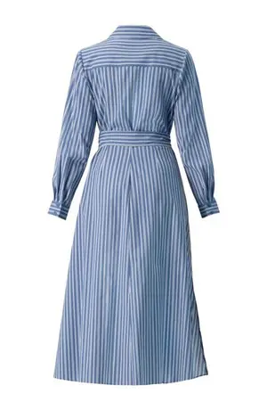 IVONNE Striped Collared Midi Shirt Dress With Waist Tie