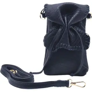 Carlos Falchi Cell Phone Lambskin Leather Shoulder Bag Black