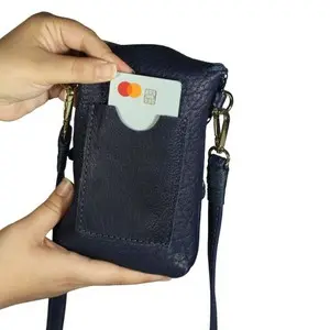 Carlos Falchi Cell Phone Lambskin Leather Shoulder Bag - Navy