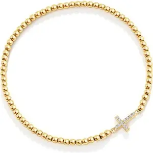 MINT & LILY Plated Beaded Cross Stretch Bracelet - Gold
