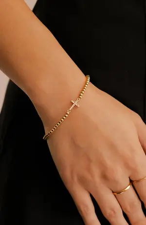 MINT & LILY Plated Beaded Cross Stretch Bracelet - Gold