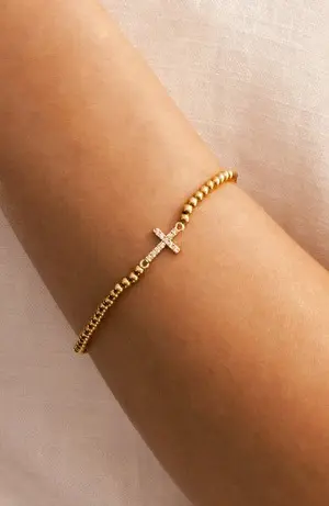 MINT & LILY Plated Beaded Cross Stretch Bracelet - Gold
