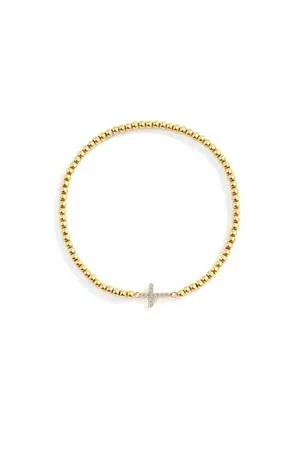 MINT & LILY Plated Beaded Cross Stretch Bracelet - Gold