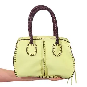 Carlos Falchi Mini Barrel Top Grain Leather Bag - Lemon