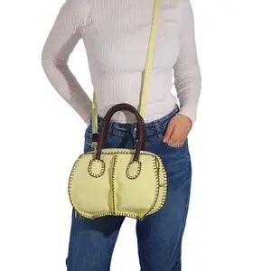Carlos Falchi Mini Barrel Top Grain Leather Bag - Lemon