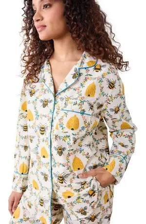 PRINTFRESH Long Sleeve Organic Cotton Pajamas Set - Cream