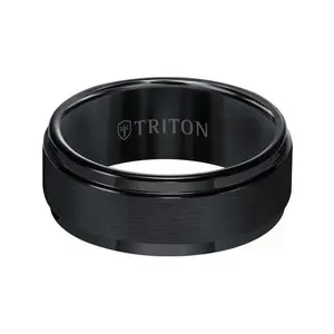 TRITON 9mm Tungsten Carbide Step Edge Ring - Black