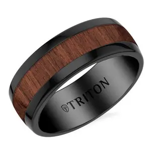 TRITON 8mm Tungsten Carbide And Walnut Wood Ring - Brown