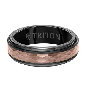 TRITON 7mm Tungsten Carbide Ring With Hammered Center