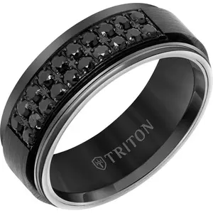 TRITON 8mm Tungsten Carbide Ring With Sapphires - Black
