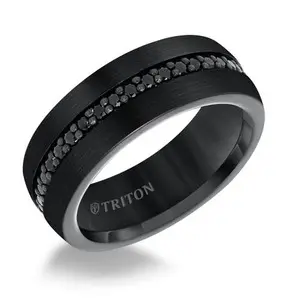 TRITON 8mm Tungsten Ring With White Sapphire Accents - Black