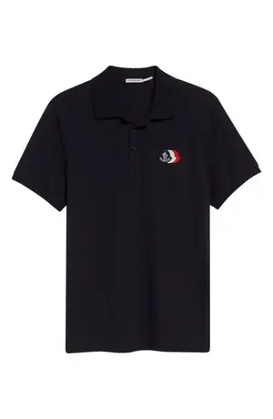 Moncler Logo Patch Cotton Polo - Navy