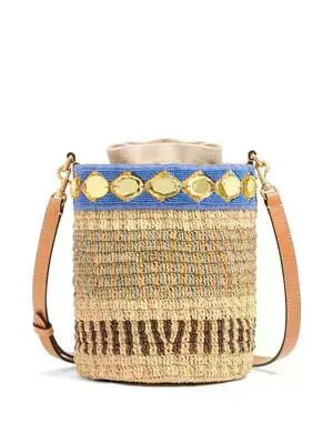 Valentino Garavani Small Embroidered Raffia Bucket Bag - Neutrals