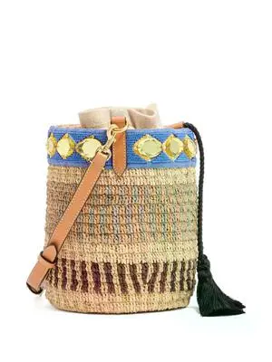 Valentino Garavani Small Embroidered Raffia Bucket Bag - Neutrals