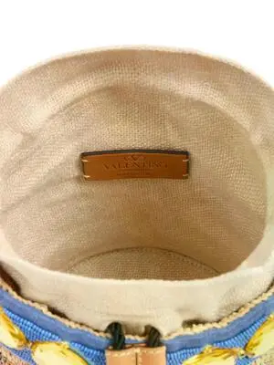 Valentino Garavani Small Embroidered Raffia Bucket Bag - Neutrals