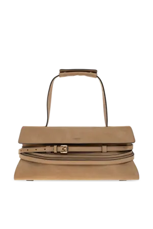 Moschino Suede Handbag With Tie Detail - Beige