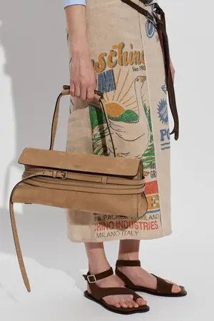 Moschino Suede Handbag With Tie Detail - Beige