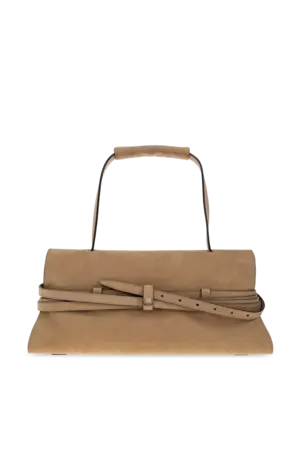 Moschino Suede Handbag With Tie Detail - Beige