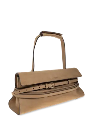 Moschino Suede Handbag With Tie Detail - Beige
