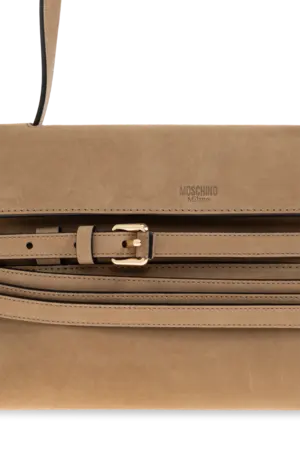 Moschino Suede Handbag With Tie Detail - Beige