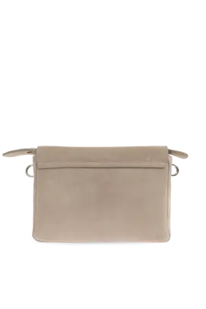 AMI Paris Leather Shoulder Bag With Logo - Beige
