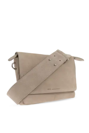 AMI Paris Leather Shoulder Bag With Logo - Beige