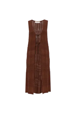 AKEP Long Knit Vest With Tie Detail