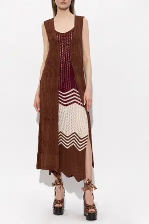 AKEP Long Knit Vest With Tie Detail