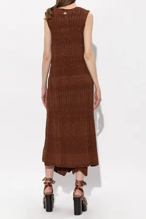AKEP Long Knit Vest With Tie Detail