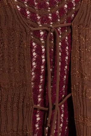 AKEP Long Knit Vest With Tie Detail