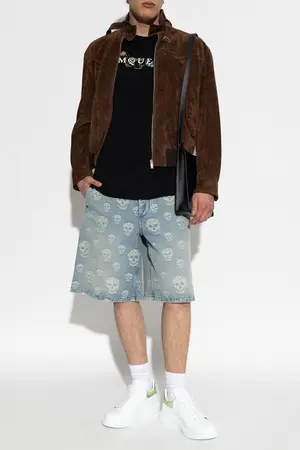Alexander McQueen Denim Shorts With Monogram - Blue