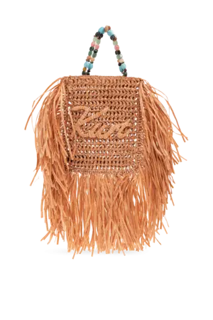 Kurt Geiger Raffia Handbag With Fringe - Orange