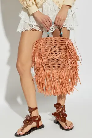 Kurt Geiger Raffia Handbag With Fringe - Orange