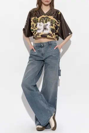 A BATHING APE Cropped T-shirt With Camouflage Print And Logo