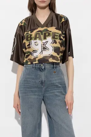 A BATHING APE Cropped T-shirt With Camouflage Print And Logo
