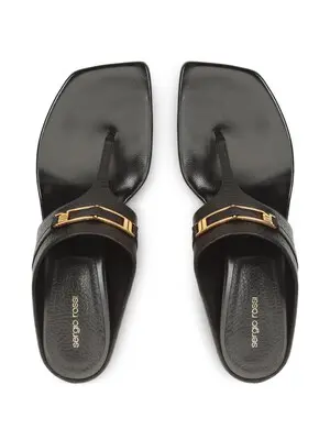 SERGIO ROSSI Leather Thong Heeled Sandals