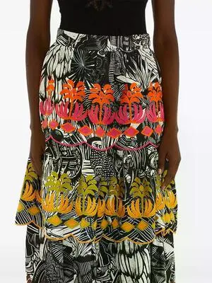 Farm Rio Tiered Graphic Print Skirt - Black