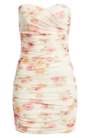 Lulus Floral Ruched Strapless Mini Dress