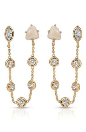 Ettika Light Double Piercing Chain Drop Earrings - Bone