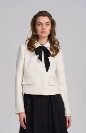 ELLE COLLECTION Tweed Jacket With Bow - Black