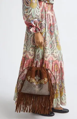 Etro Kalispera Stud & Fringe Suede Shoulder Bag