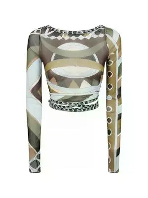 Emilio Pucci Printed Tulle Crop Top - Brown