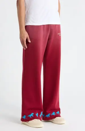 NOTHING GROWS OVERNIGHT Running Horse Wide Leg Cotton Fleece Sweatpants