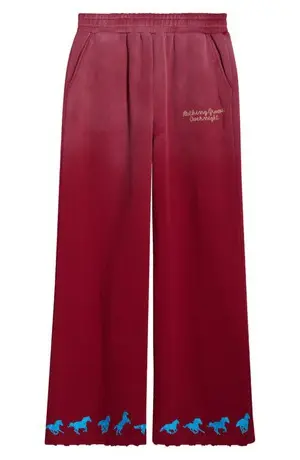 NOTHING GROWS OVERNIGHT Running Horse Wide Leg Cotton Fleece Sweatpants
