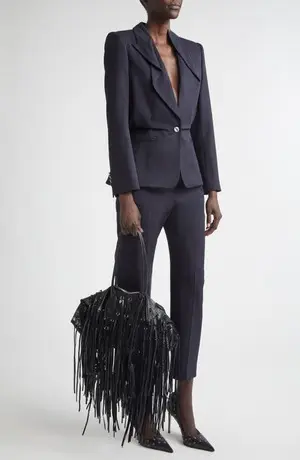 Alexander McQueen Manta Fringe Embellished Croc-embossed Leather Shoulder Bag - Black/silver