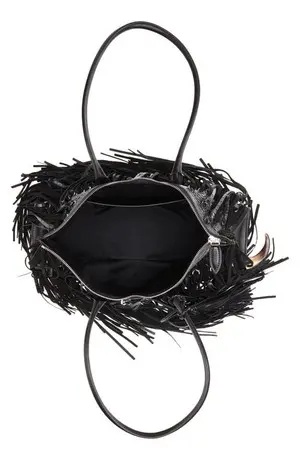 Alexander McQueen Manta Fringe Embellished Croc-embossed Leather Shoulder Bag - Black/silver