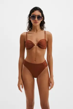 MALINA Tovere Cheeky High-rise Bikini Bottom - Rust