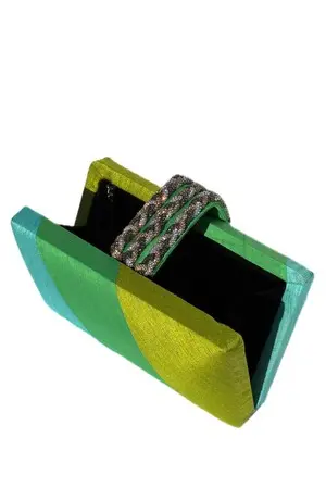 SIMITRI Diagonal Color Block Braided Clutch - Green
