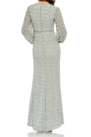 Mac Duggal Sequin-embellished Long Sleeve Evening Gown